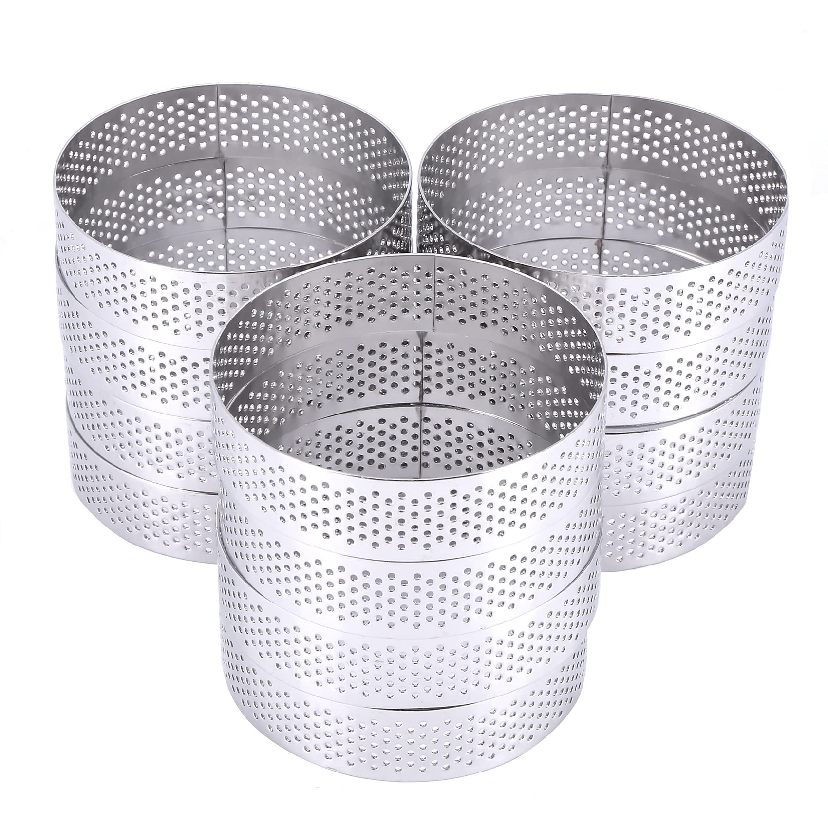 Bzocio 12 Pack Stainless Steel Tart Rings 3 in,Perforated Fruit Pie Quiches Cake Mousse Ring,Cake Ring Mold,Round Cake Baking Tools,Kitchen Baking Mould,Cake Rings for Baking 8cm.