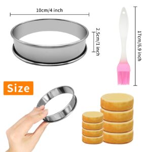 GATOOLER 6 Pieces 4 inch English Muffin Rings Stainless Steel Crumpet Rings Double Rolled Tart Ring Round Muffin Pastry Mousse Cake Baking Rings Heat-Resistant Tart Molds