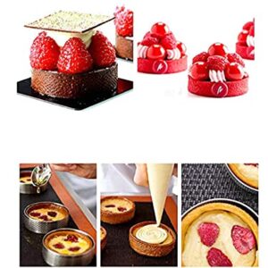 Silicone Baking Mat with Baking tart rings set of 5,Stainless Steel tart ring, Heat-resistant nonstick tart ring, muffin rings, molds and cake.