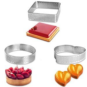 Silicone Baking Mat with Baking tart rings set of 5,Stainless Steel tart ring, Heat-resistant nonstick tart ring, muffin rings, molds and cake.