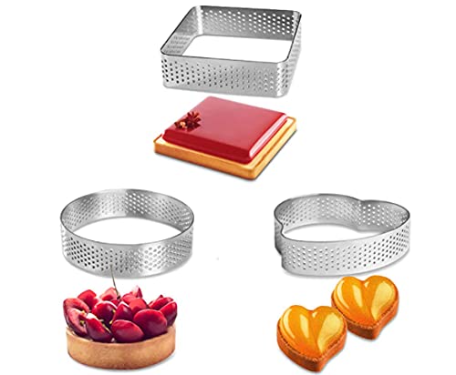 Silicone Baking Mat with Baking tart rings set of 5,Stainless Steel tart ring, Heat-resistant nonstick tart ring, muffin rings, molds and cake.