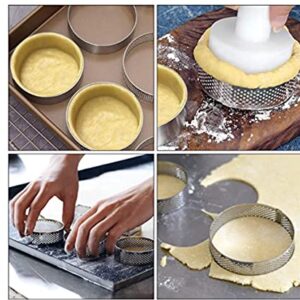 Silicone Baking Mat with Baking tart rings set of 5,Stainless Steel tart ring, Heat-resistant nonstick tart ring, muffin rings, molds and cake.