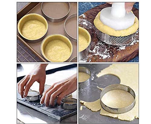 Silicone Baking Mat with Baking tart rings set of 5,Stainless Steel tart ring, Heat-resistant nonstick tart ring, muffin rings, molds and cake.