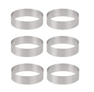 6pcs 8cm circular steel porous tart ring bottom tower pie cake baking tools heat-resistant perforated cake mousse ring