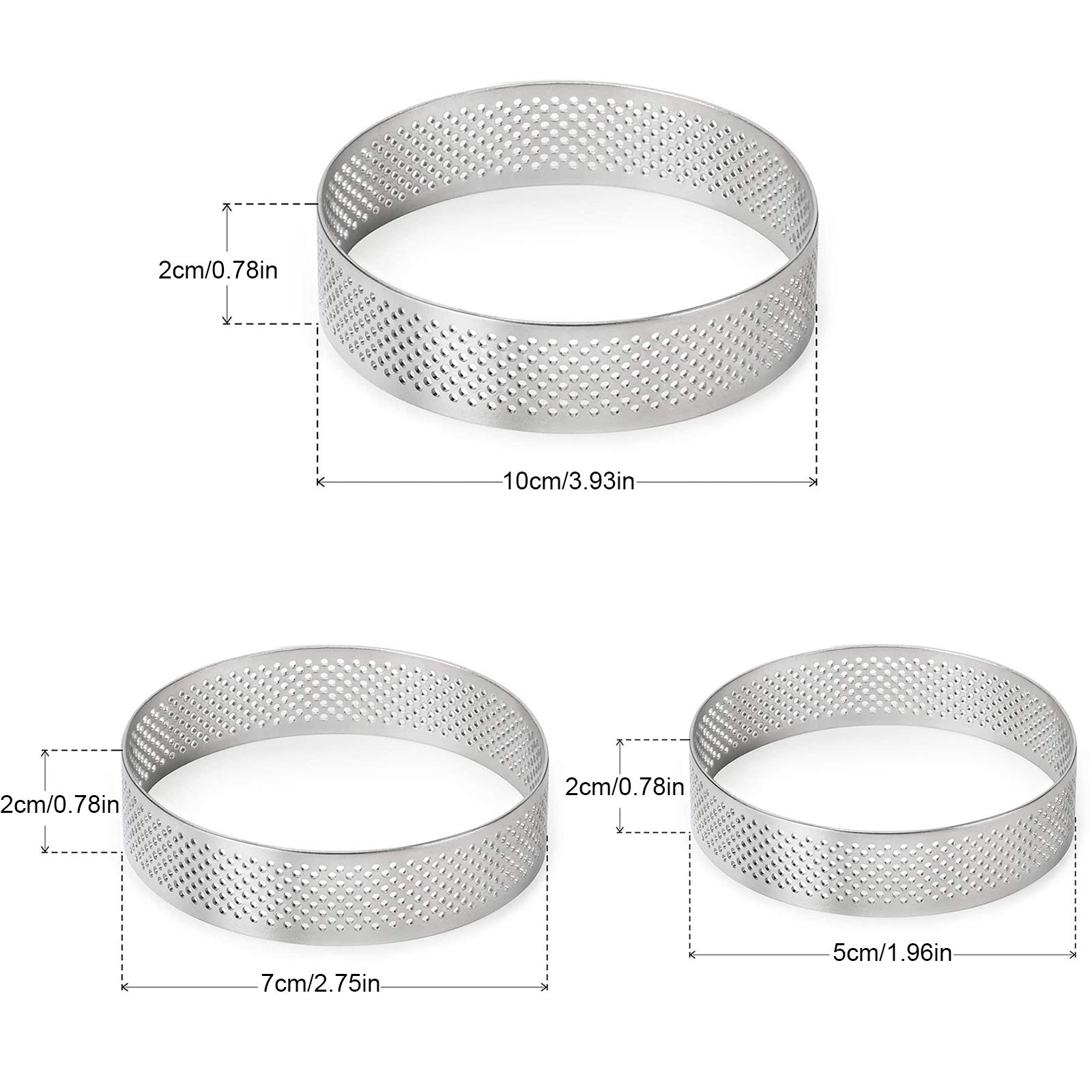 Somubi Stainless Steel Tart Ring, Set of 5 Heat-Resistant Perforated Cake Mousse Ring, Round Porous Tart Ring Bottom Tower Pie Cake Mould (S: 5cm/2inches in diameter)