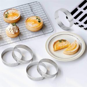 Somubi Stainless Steel Tart Ring, Set of 5 Heat-Resistant Perforated Cake Mousse Ring, Round Porous Tart Ring Bottom Tower Pie Cake Mould (S: 5cm/2inches in diameter)