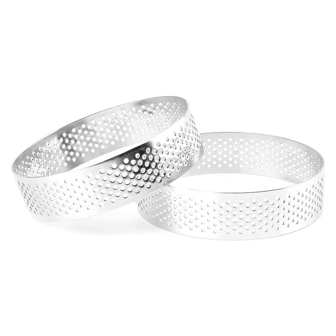 Lazycloud 9 Pack Round Tart Ring, Mousse Rings, Stainless Steel Heat-Resistant Perforated Mousse Rings, Metal Round Ring Mold