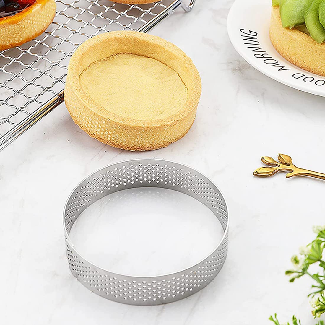 Lazycloud 9 Pack Round Tart Ring, Mousse Rings, Stainless Steel Heat-Resistant Perforated Mousse Rings, Metal Round Ring Mold