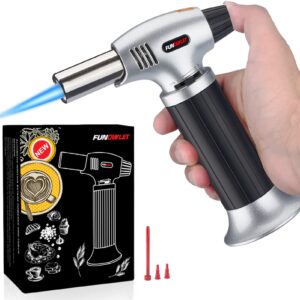 FunOwlet Butane Torch Lighter + Butane Torch Head, Culinary Torches Chef Cooking Professional Adjustable Flame with Reverse Use for Creme, Brulee, BBQ, Baking, Jewelry