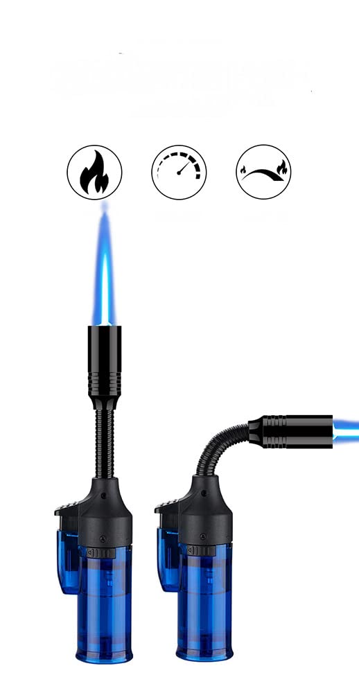 Torch Lighter 360° Rotation Adjustable Single Jet Flame, Flexible Refillable Lighter for Hob Stove Oven Fireplace Grills BBQ Outdoor (Butane No Included) (Black,One Size)