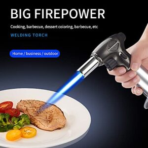 Kitchen Blow Torch Jet Lighter Butane Torch Chef Cooking Torch Lighter with Safety Lock and Adjustable Flame for Cooking, BBQ, Brulee, Creme, DIY Soldering & more(Butane Gas Not Included) (Sliver)