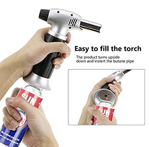 Torch, Refillable Kitchen Torch Lighter, Fit All Butane Tanks Blow Torch with Safety Lock and Adjustable Flame for Desserts, Creme Brulee, BBQ and Baking