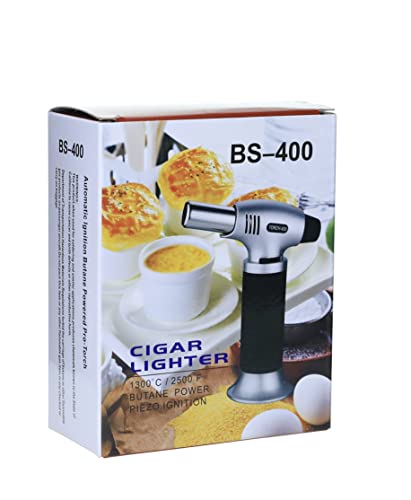 Torch, Refillable Kitchen Torch Lighter, Fit All Butane Tanks Blow Torch with Safety Lock and Adjustable Flame for Desserts, Creme Brulee, BBQ and Baking