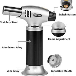 Torch, Refillable Kitchen Torch Lighter, Fit All Butane Tanks Blow Torch with Safety Lock and Adjustable Flame for Desserts, Creme Brulee, BBQ and Baking