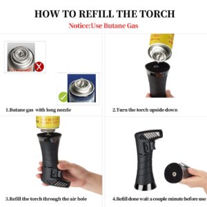 WOOSENTI Butane Torch Gun, Portable Refill Kitchen Torch Lighter with Safety Lock and Freely Adjustable Flame Size for Baking Creme Brulee, Desserts, Grilling, Welding Torch Gun (without Butane Gas)