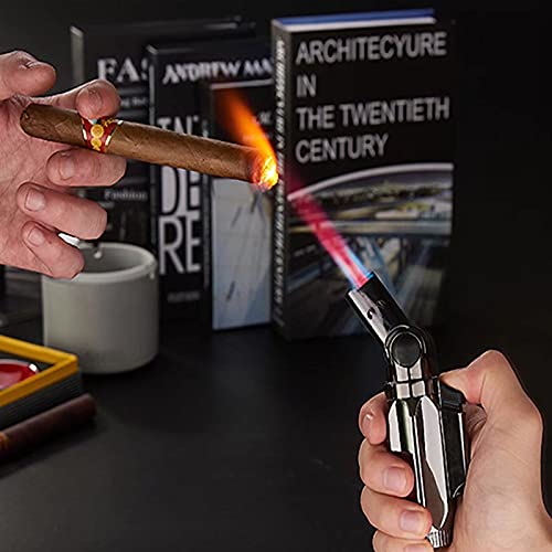 Butane Torch, Refillable Kitchen Cooking Blow Torch, 4 Jet Flame Lighter, Professional Adjustable Flame Mini Torch Lighter for Desserts, Soldering, BBQ and Baking (Butane Gas Not Included)