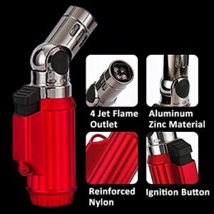 Butane Torch, Refillable Kitchen Cooking Blow Torch, 4 Jet Flame Lighter, Professional Adjustable Flame Mini Torch Lighter for Desserts, Soldering, BBQ and Baking (Butane Gas Not Included)