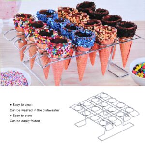 Cupcake Cones Baking Rack, 16-Hole Stainless Steel Ice Cream Cone Stand Holder Foldable Cake Decorating Pastry Tray Waffle Holder for Wedding Birthday