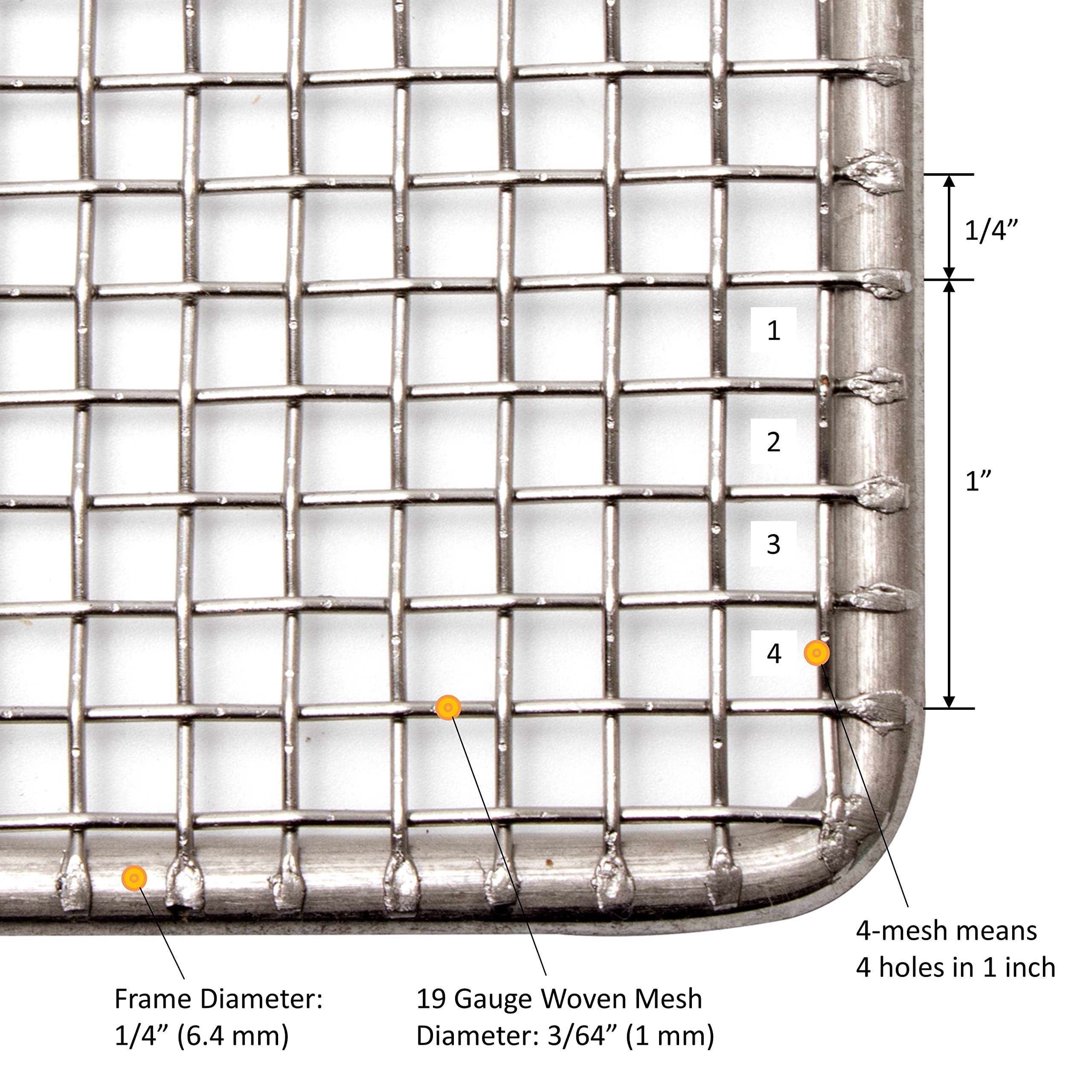 10 pcs 23" x 23" DN-FS23 Heavy Duty 19 Gauge 4-mesh Stainless Steel Woven Mesh Donut Frying Screen, 1/4"D Outer Frame and Support Rods