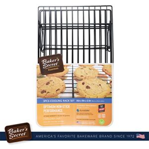 Baker's Secret Set of 3 Cooling Rack, Nonstick Coating for Easy Release, for Baking Roasting Cooking, Dishwasher Safe DIY Home Baking Supplies Accessories - Essentials Collection