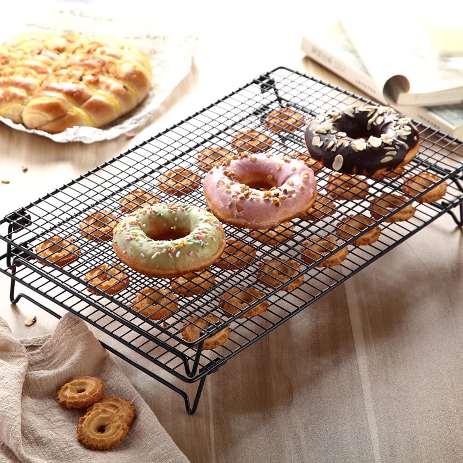 Cooling Rack, 16.9x11in Cooling Rack with Collapsible Folding Legs Cooling Racks for Cooking and Baking Cooling Net Oven Accessories(black)