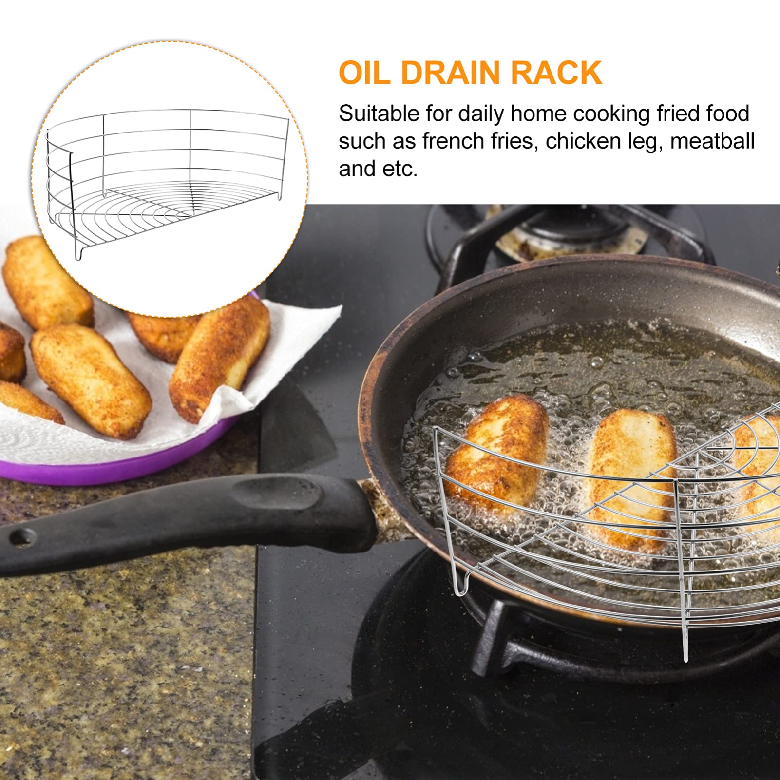 BESTonZON Oil Drain Frying Rack Half Round Cooling Rack Stainless Steel Tempura Draining Rack Wok Fry Pan Pot for Fry Pan Drainer Rack 40CM Outdoor Cookware