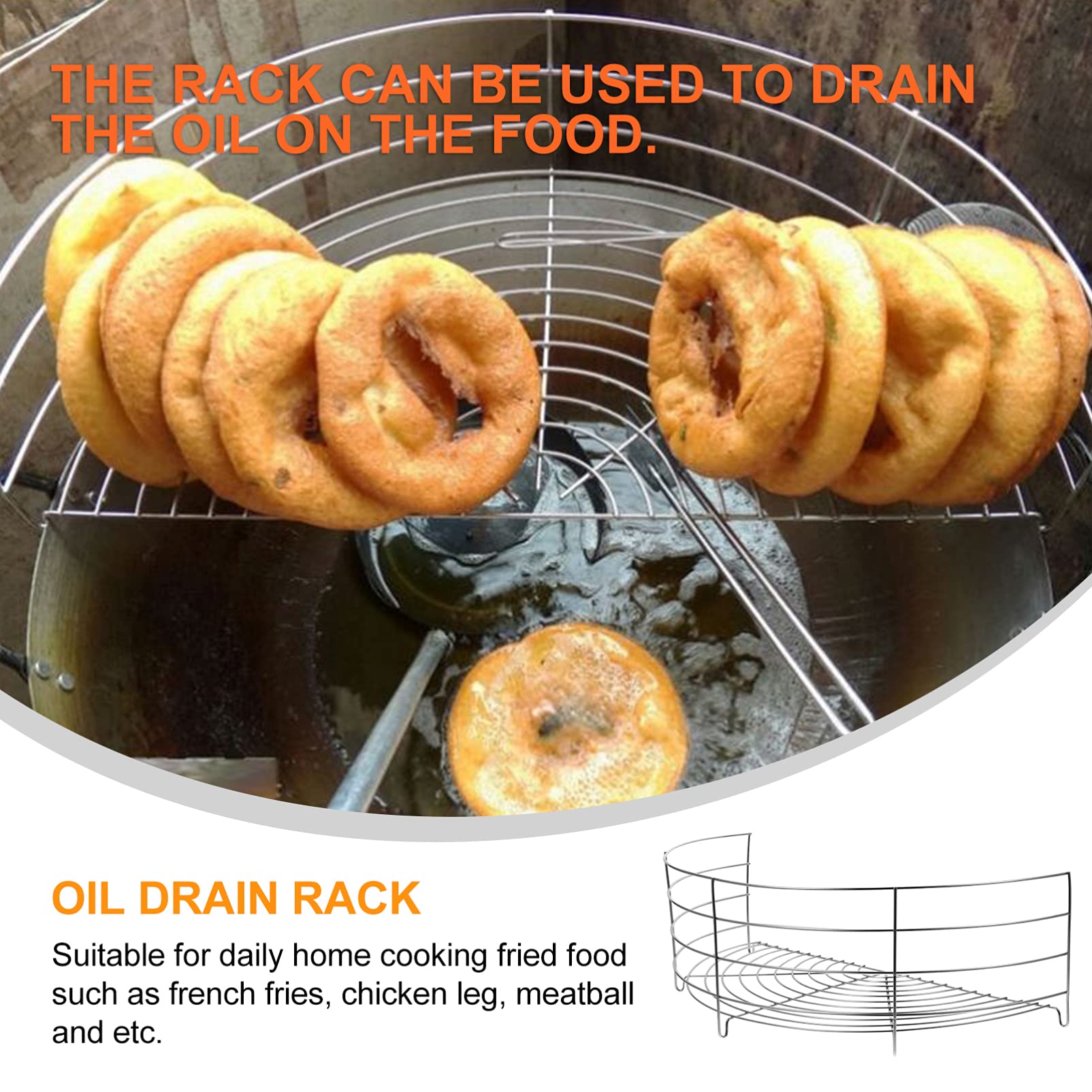 BESTonZON Oil Drain Frying Rack Half Round Cooling Rack Stainless Steel Tempura Draining Rack Wok Fry Pan Pot for Fry Pan Drainer Rack 40CM Outdoor Cookware