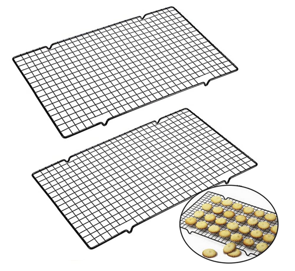 NatureMan Set of 2 Baking Cooling Rack, 16" x 10"Nonstick Wire Baking Rack，for Cooking, Roasting, Grilling, Easy to Clean