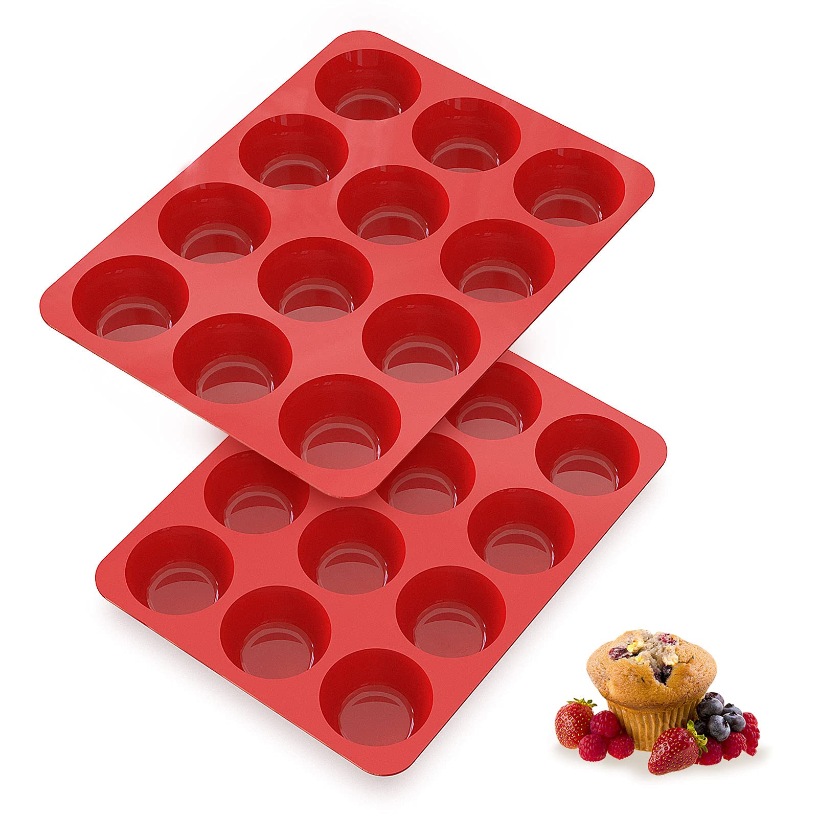 SILIVO Silicone Muffin Pans Nonstick 12 Cup(2 Pack) - 2.5 inch Silicone Cupcake Pan - Silicone Baking Molds for Homemade Muffins, Cupcakes and Egg Bites - 12 Cup Muffin Tin