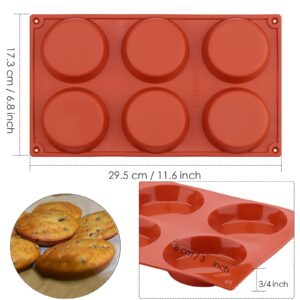 Ocmoiy Silicone Muffin Top Pans/Egg Molds for Baking Non-Stick 3" Round Silicone Mold for Muffins, Eggs, Tarts, Corn Bread, 6 Cavities Whoopie Pie Pan Pack of 3