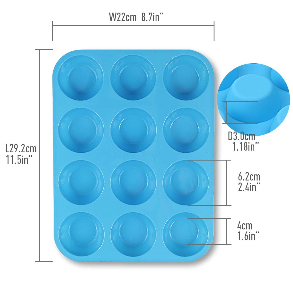 Cozihom Silicone Muffin Pan, Cupcake Pan, 12 Cups, Food Grade Egg Muffin Baking Silicone Molds, Non-stick, 3 Pcs