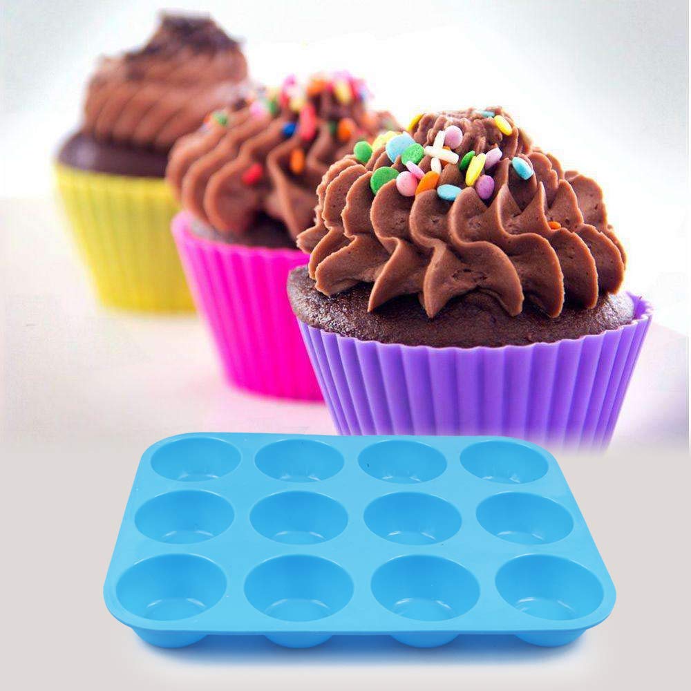 Cozihom Silicone Muffin Pan, Cupcake Pan, 12 Cups, Food Grade Egg Muffin Baking Silicone Molds, Non-stick, 3 Pcs