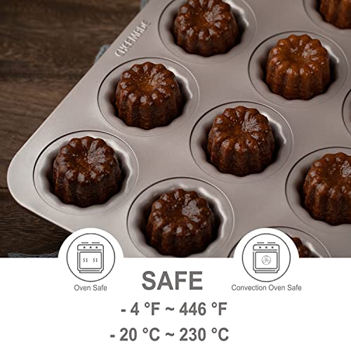 CHEFMADE Canele Mold Cake Pan, 12-Cavity Non-Stick Canele Muffin Bakeware Cupcake Pan for Oven Baking (Champagne Gold)