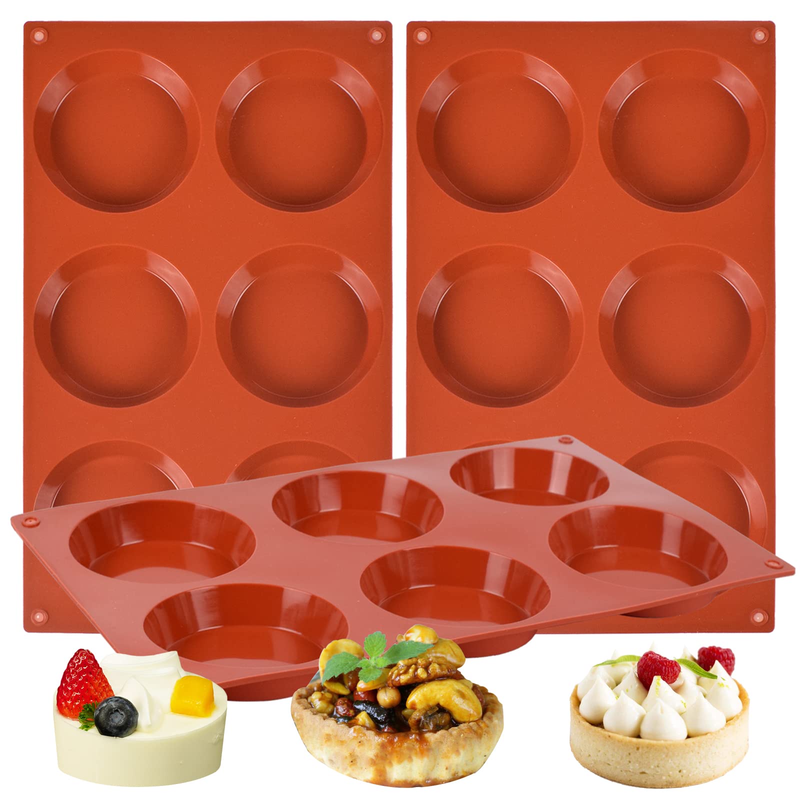 Goensjt 3 Pack Silicone Muffin Top Pans for Baking/Non-Stick 3 inch 6-Cavity Round Silicone Baking Mold for Whoopie Pie Pan, Corn Bread, Candy, Eggs, Muffin