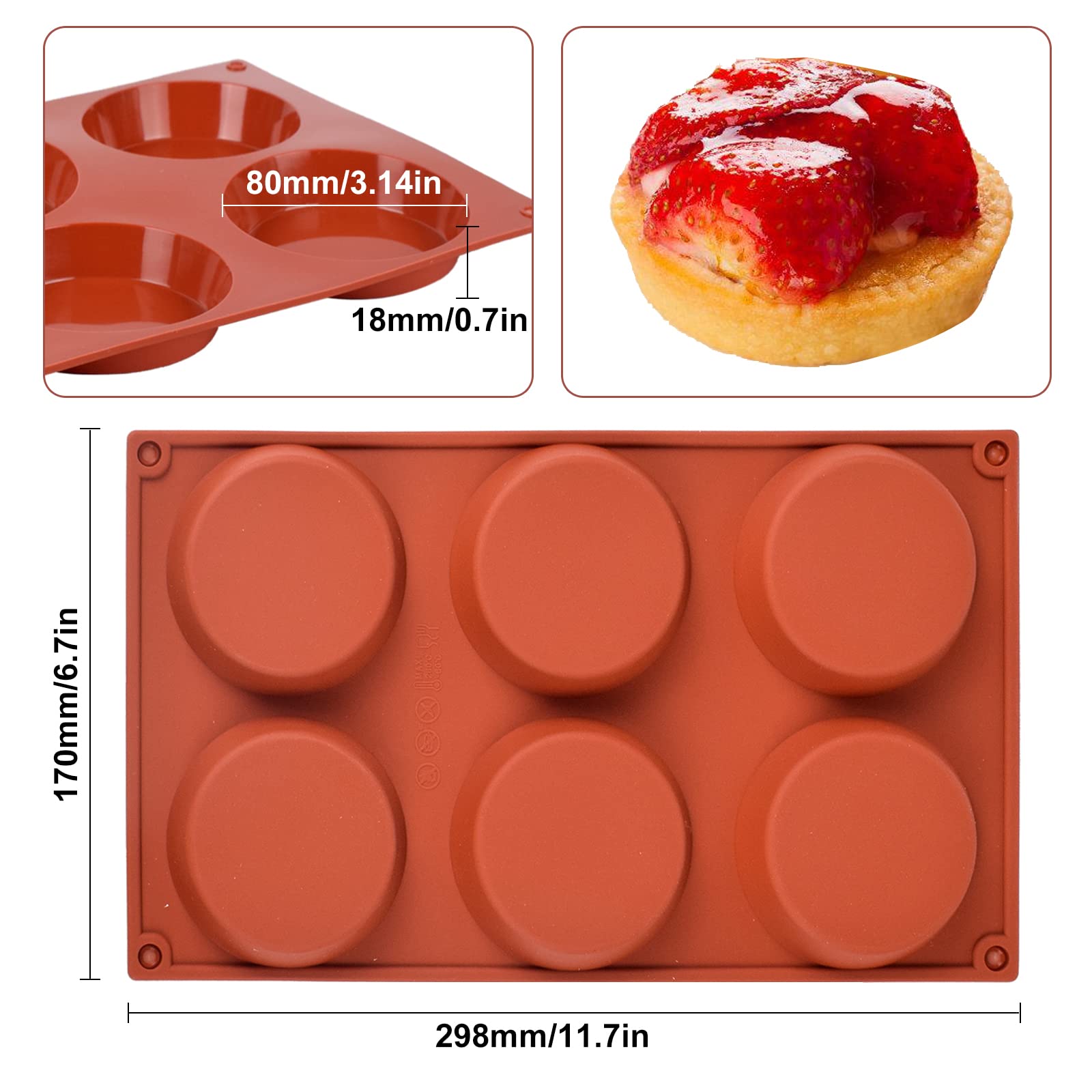 Goensjt 3 Pack Silicone Muffin Top Pans for Baking/Non-Stick 3 inch 6-Cavity Round Silicone Baking Mold for Whoopie Pie Pan, Corn Bread, Candy, Eggs, Muffin