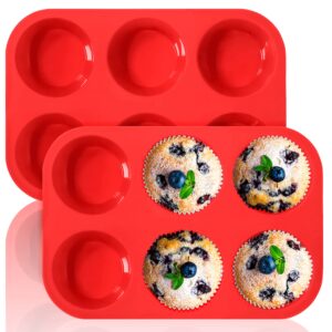 Anaeat Silicone Muffin Pan - 6 Cups Non-Stick Cupcake Molds, Food Grade Silicone Baking Tray for Making Egg Muffin, Cupcake, Quiches, Tart and Desserts, Reusable Muffin Tin Just Pop Out (2 Pack)