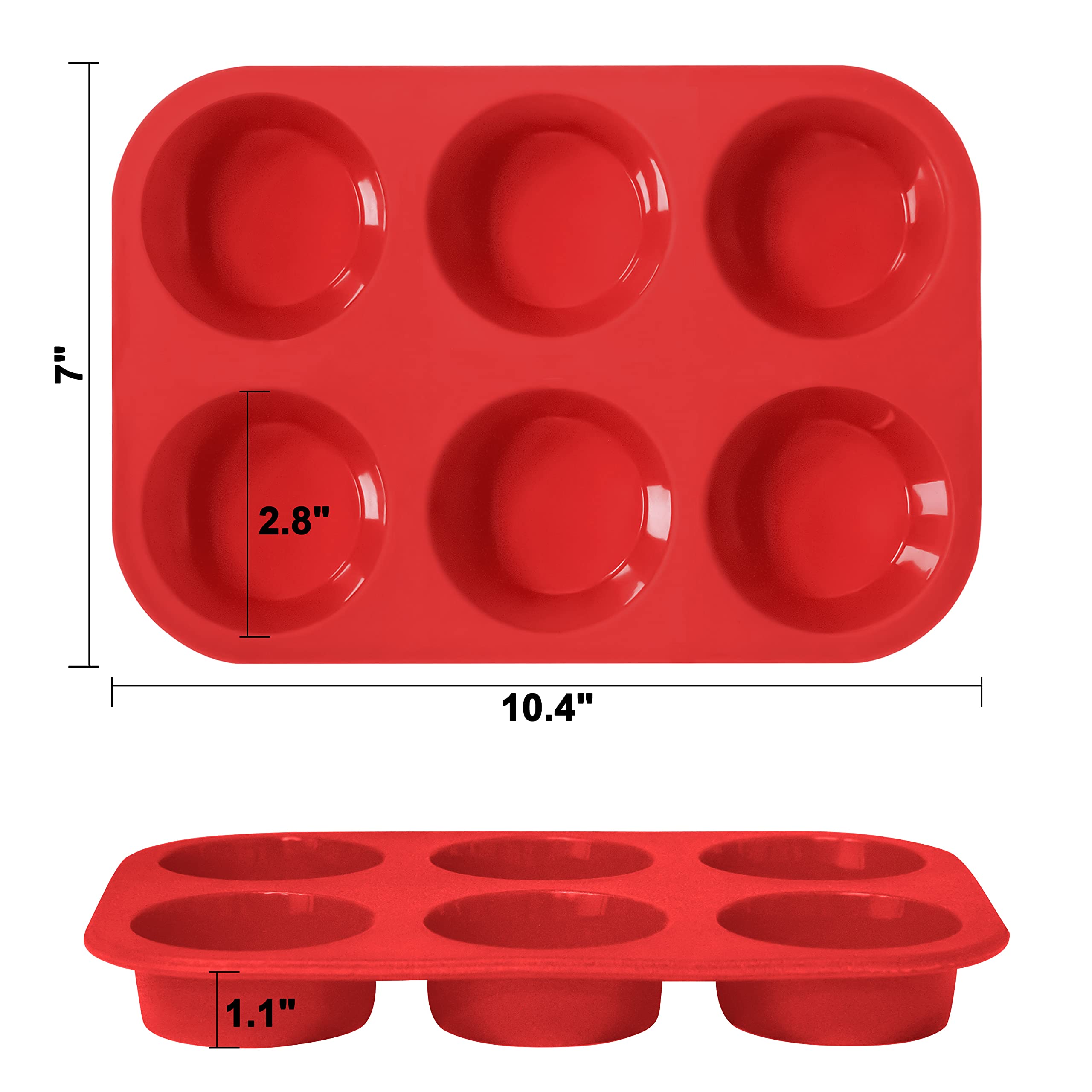 Anaeat Silicone Muffin Pan - 6 Cups Non-Stick Cupcake Molds, Food Grade Silicone Baking Tray for Making Egg Muffin, Cupcake, Quiches, Tart and Desserts, Reusable Muffin Tin Just Pop Out (2 Pack)