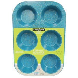 casaware toaster oven 6 cup muffin pan nonstick ceramic coated (blue granite)