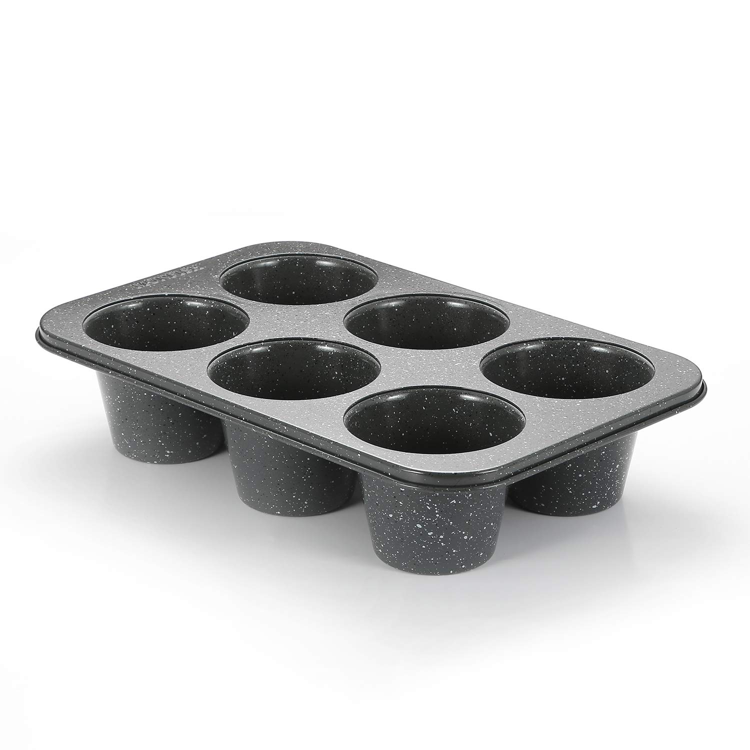 Monfish Jumbo Deep Muffin pan 6 cup large cupcake pan gray granite finish Carbon steel muffin tin 3.5x3inch cup (deep 6 cup)