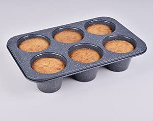 Monfish Jumbo Deep Muffin pan 6 cup large cupcake pan gray granite finish Carbon steel muffin tin 3.5x3inch cup (deep 6 cup)