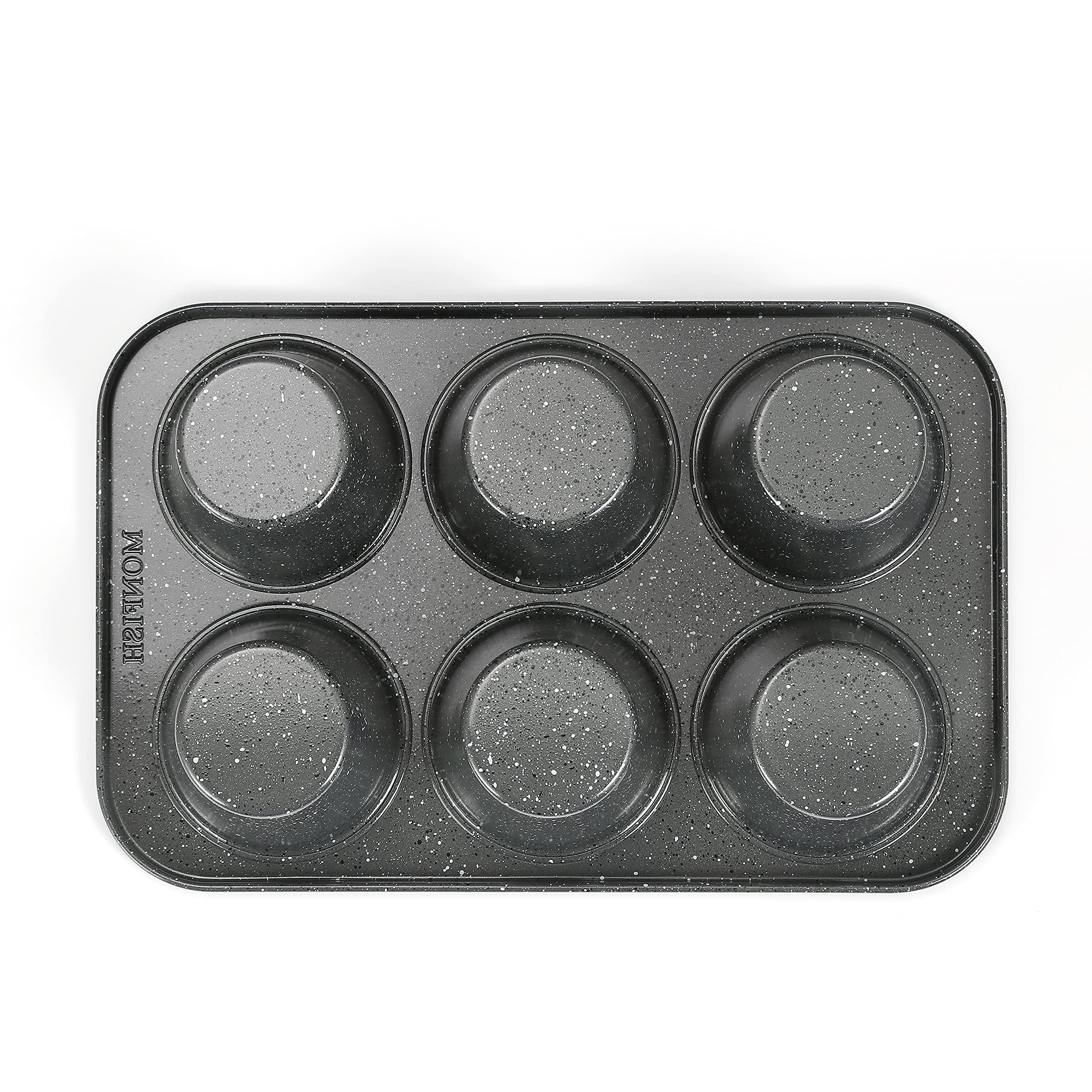 Monfish Jumbo Deep Muffin pan 6 cup large cupcake pan gray granite finish Carbon steel muffin tin 3.5x3inch cup (deep 6 cup)