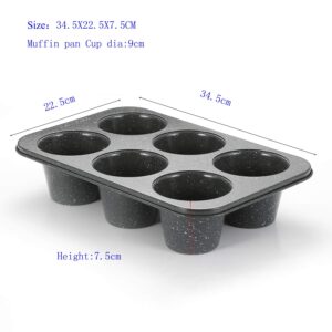 Monfish Jumbo Deep Muffin pan 6 cup large cupcake pan gray granite finish Carbon steel muffin tin 3.5x3inch cup (deep 6 cup)