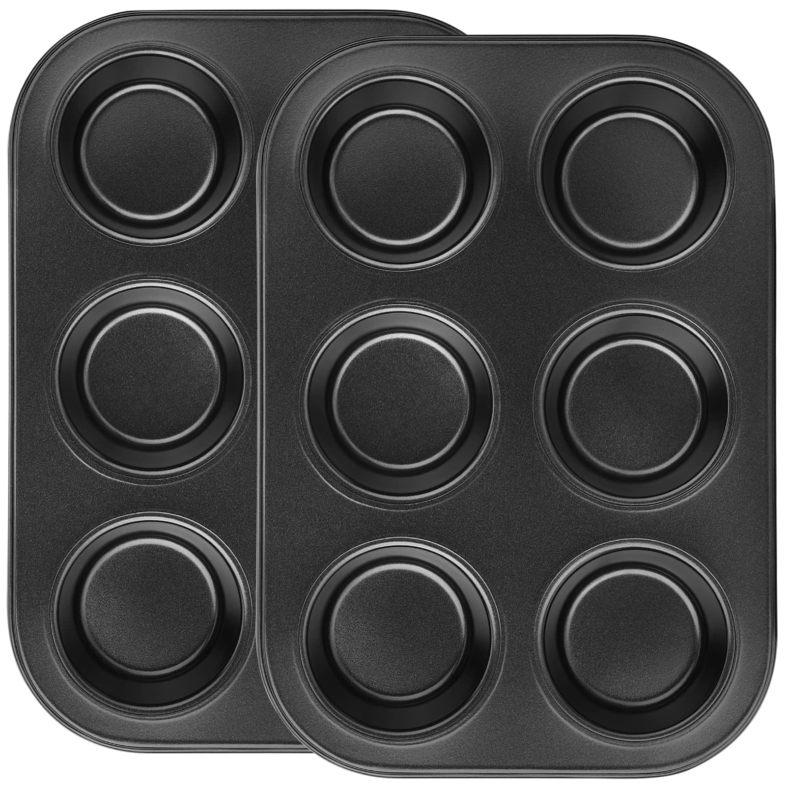 Beasea Muffin Pan 6 Cup, Set of 2 Non Stick Muffin Baking Pan, Carbon Steel Muffin Pan Bakeware Set Cupcake Baking Pan for Oven Baking