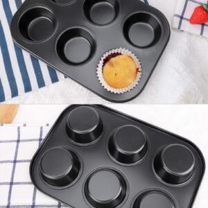 Beasea Muffin Pan 6 Cup, Set of 2 Non Stick Muffin Baking Pan, Carbon Steel Muffin Pan Bakeware Set Cupcake Baking Pan for Oven Baking