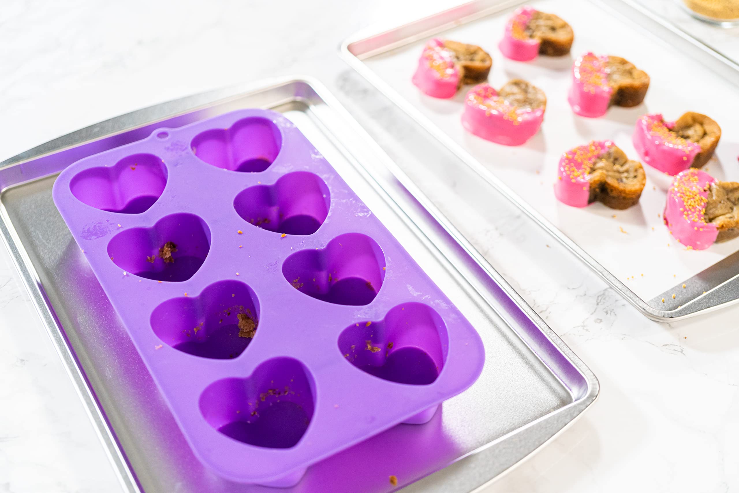 Bakerpan Silicone Heart Mold for Baking, Mini Cake Heart Pan, Valentine's Day Silicone Mold, Heart Muffin Baking Tray, 2 1/4 Inch Hearts, Heart Silicone Mold - 8 Cavities