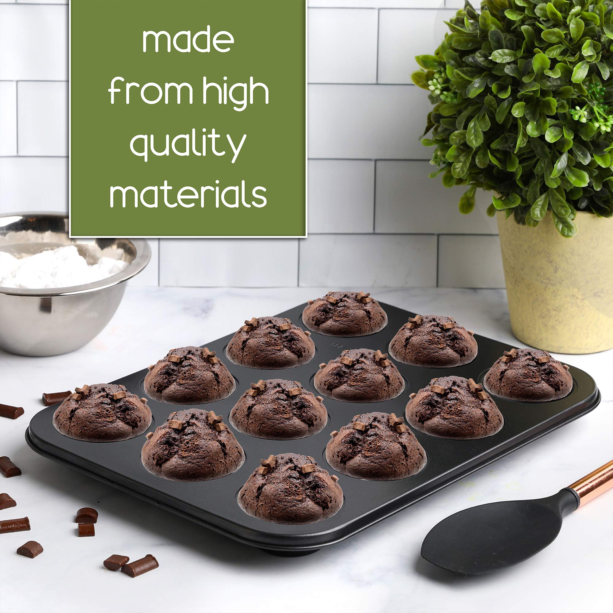 Non-Stick Bakeware 12 Cup Muffin Pan, Set of 2, Heavy Duty & Easy Release Cupcake Baking Pan