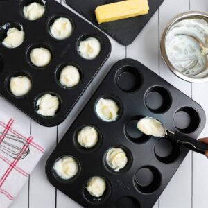 Non-Stick Bakeware 12 Cup Muffin Pan, Set of 2, Heavy Duty & Easy Release Cupcake Baking Pan