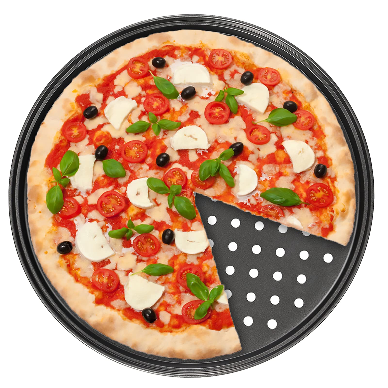 Pizza Pan Round Pizza board With Holes 12.5 inch Carbon Steel Pizza Baking Pan Non-Stick Cake Pizza Crisper Tray Tool Stand for Home Kitchen Oven Dishwasher Restaurant Hotel Handmade Pizza Bakeware