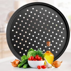 Pizza Pan Round Pizza board With Holes 12.5 inch Carbon Steel Pizza Baking Pan Non-Stick Cake Pizza Crisper Tray Tool Stand for Home Kitchen Oven Dishwasher Restaurant Hotel Handmade Pizza Bakeware