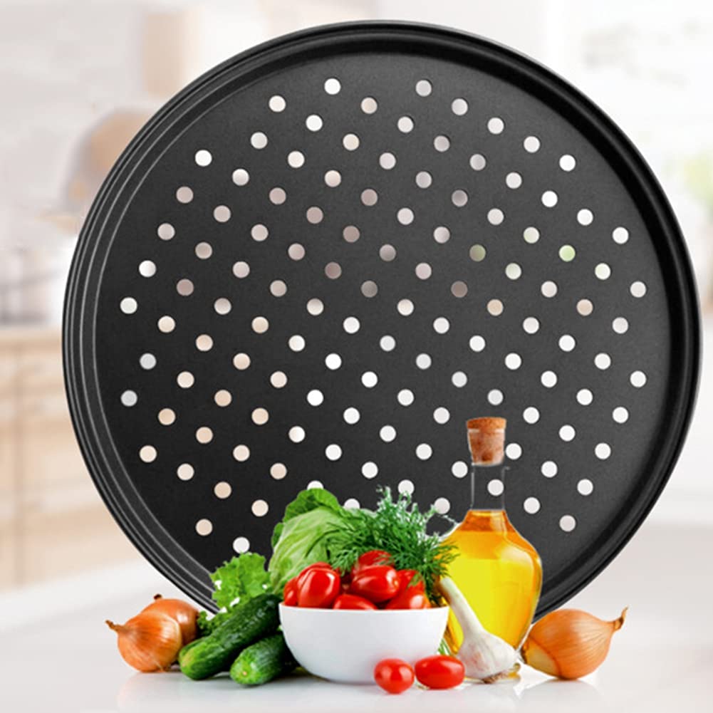 Pizza Pan Round Pizza board With Holes 12.5 inch Carbon Steel Pizza Baking Pan Non-Stick Cake Pizza Crisper Tray Tool Stand for Home Kitchen Oven Dishwasher Restaurant Hotel Handmade Pizza Bakeware